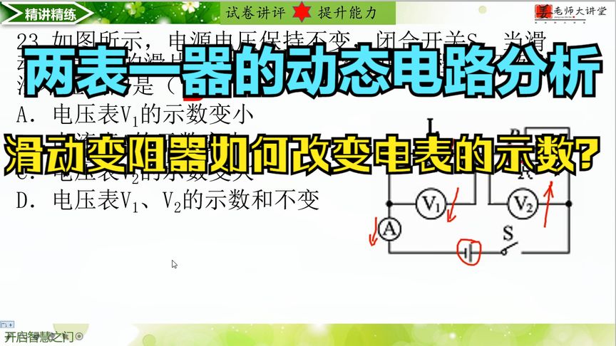 动态电路如何分析,滑片P向右端滑动电表示数如何变化?