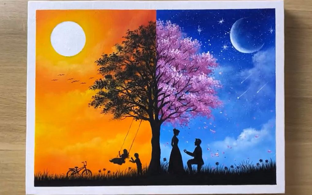 手工绘画作品,简单又有创意的手工风景画!
