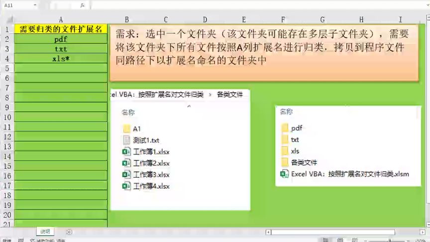 Excel VBA:按照扩展名对文件归类