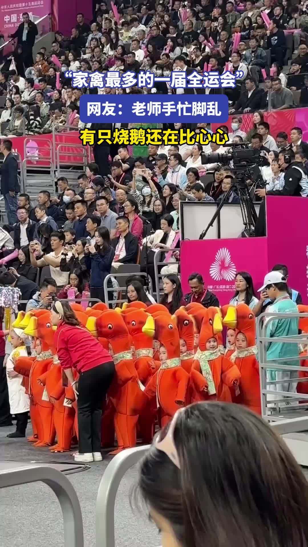 "家禽最多的一届全运会"网友:老师手忙脚乱,有只烧鹅还在比心