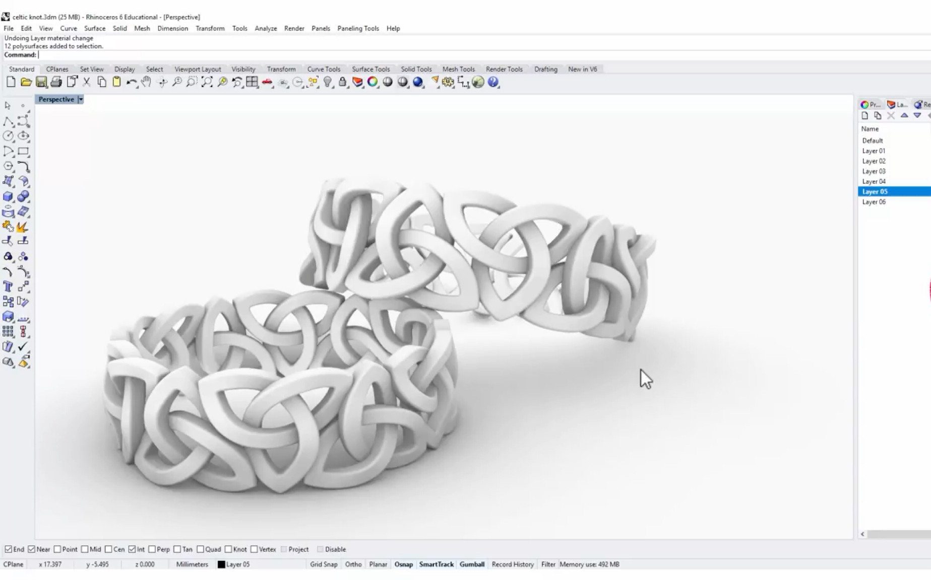 【Rhino 3D】犀牛曲面流动扭线戒指