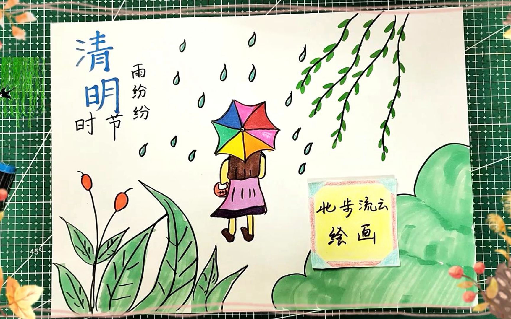 清明时节雨纷纷,清明节主题简笔画,适合孩子学习画画