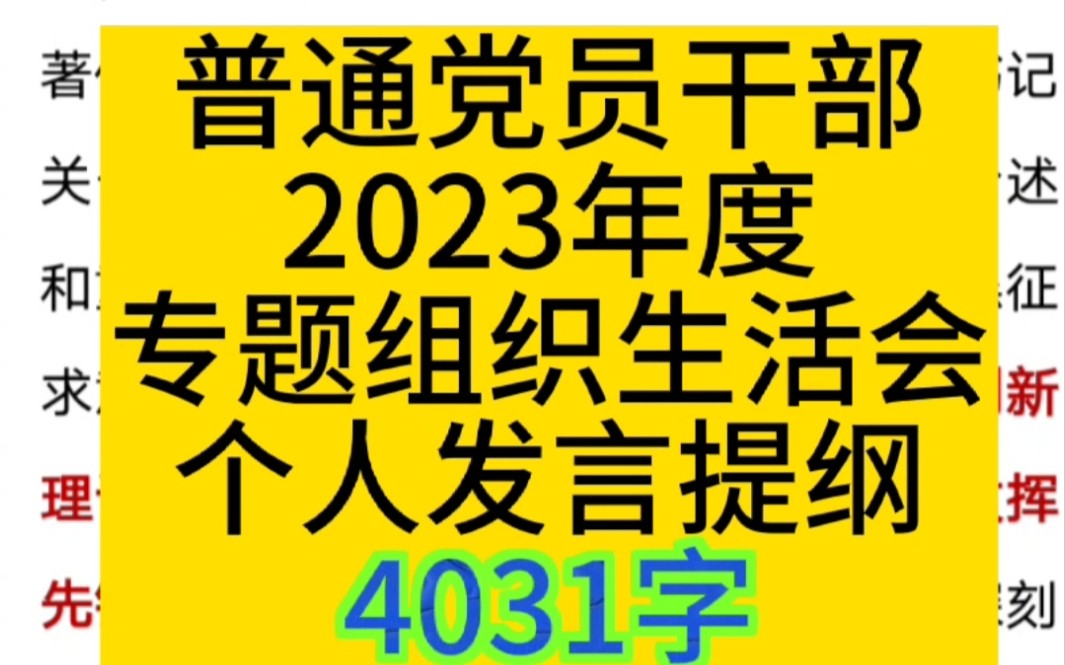 普通党员干部2023年度专题组织生活会个人发言提纲4031字
