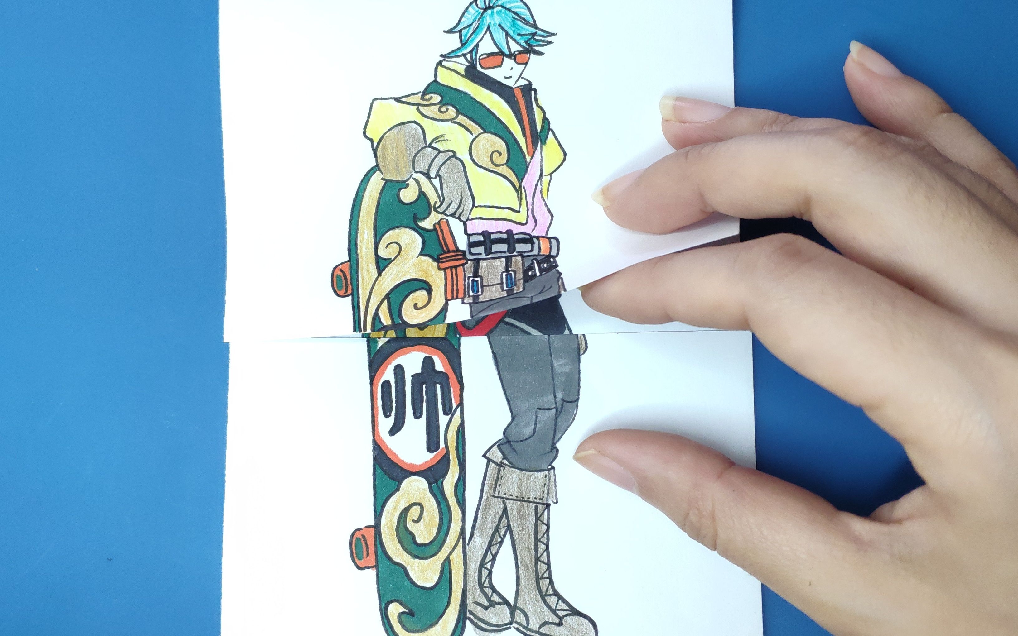 用一张纸画帅哥变身蒙面刺客,上下翻动还有4种变化简直帅呆了