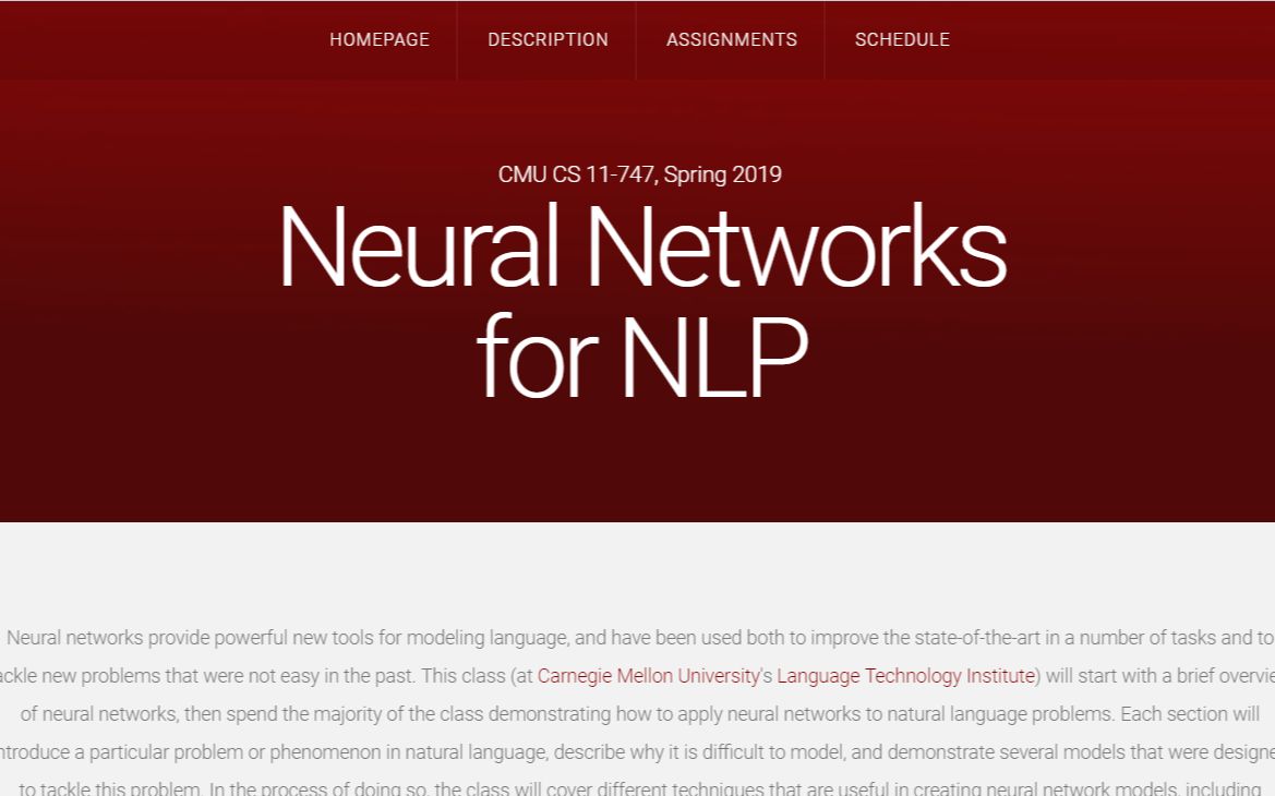 CMU Neural Nets for NLP 2019
