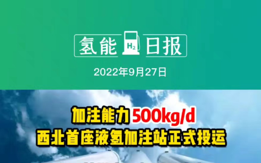 ...汽车正式交付使用;欧洲绿氢产业新阶段全球首个海上风电制氢揭幕。
