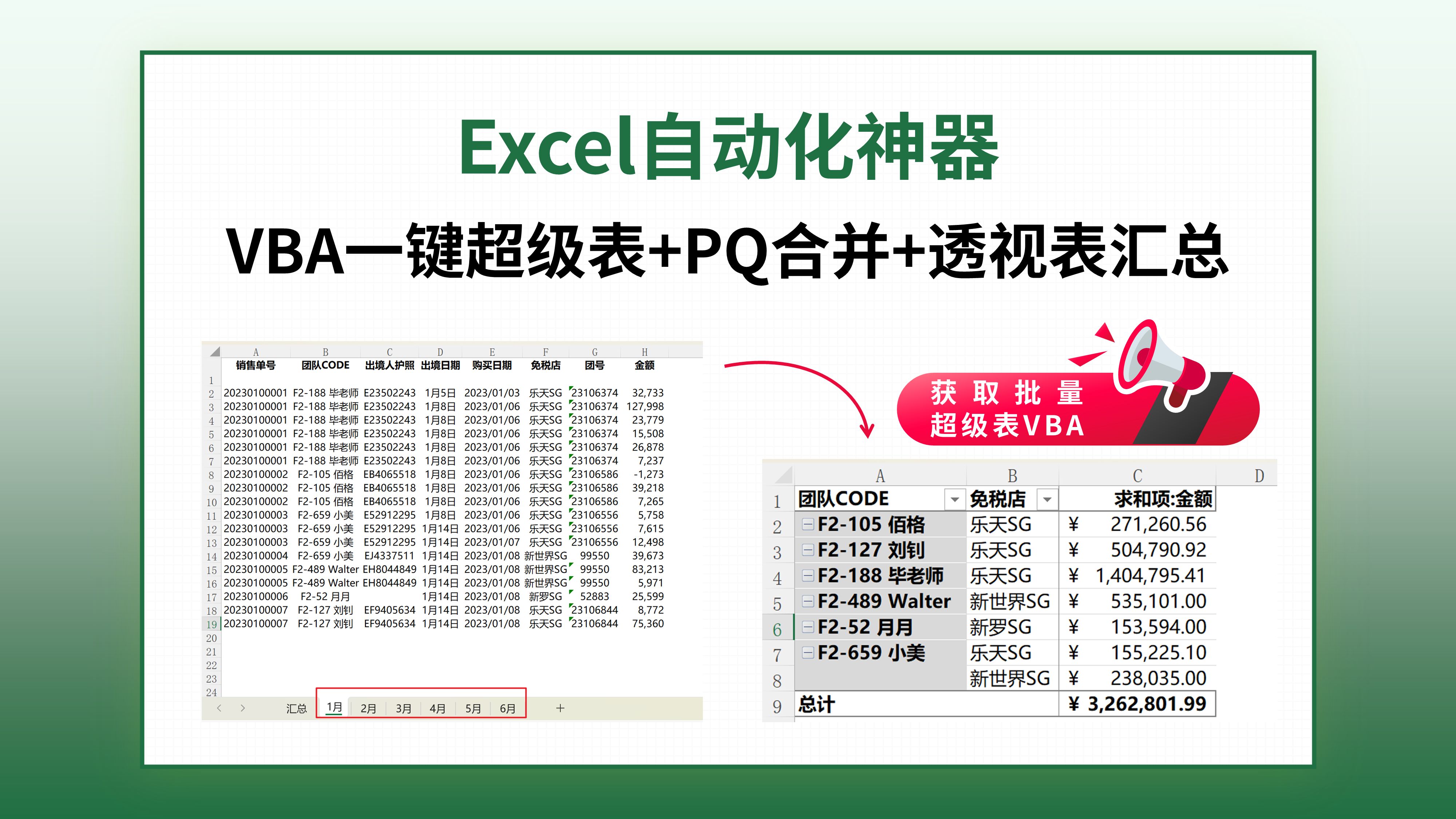 Excel自动化神器:VBA一键超级表+Power Query合并+透视表汇总