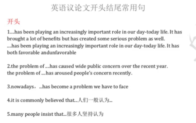 英语四级议论文开头结尾常用句+写作十大功能性词语