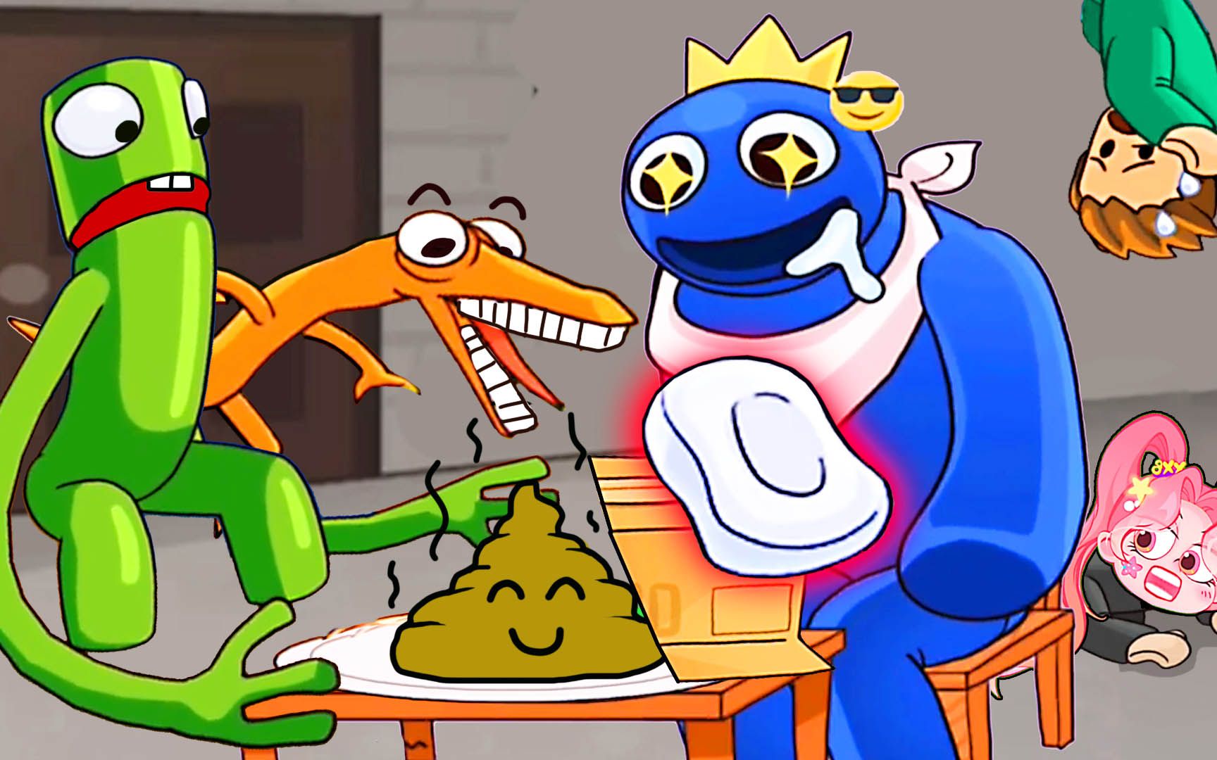 彩虹朋友神奇橡皮擦,蓝朋友用橡皮擦擦开肚子,里面有个小女孩!