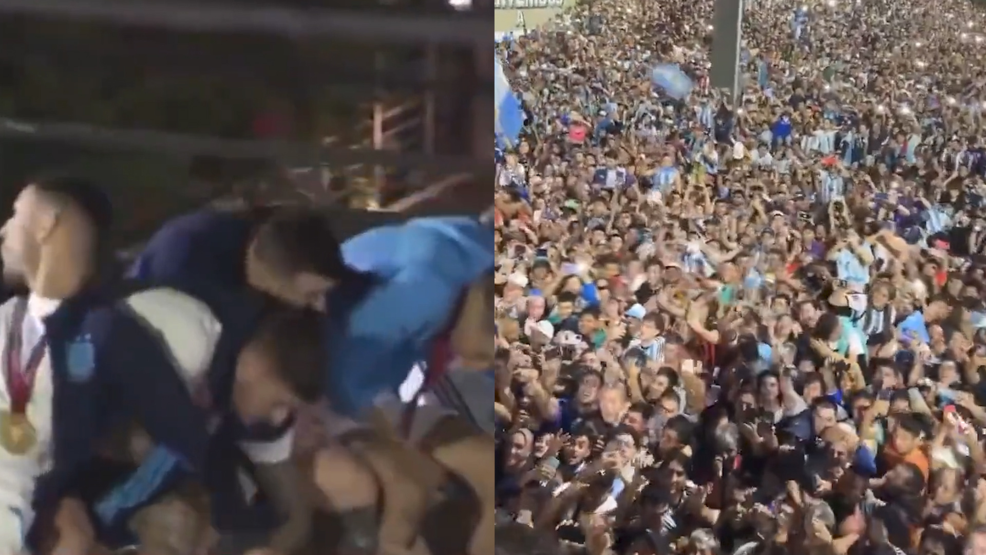 阿根廷队乘大巴车巡游,梅西和队友差点撞上电缆线,惊险一幕曝光