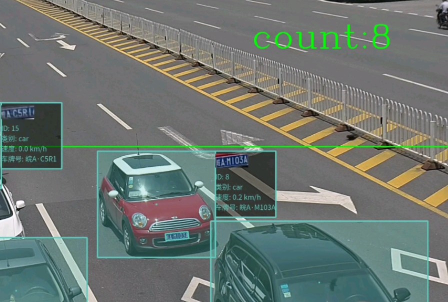 ...目标检测、轨迹跟踪、车牌检测、车牌号识别、单目测速及目标计数)