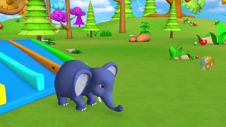 森林里的小动物小兔子山羊大象小熊猫玩滑梯游戏