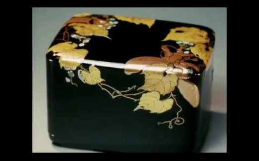 【蒔絵】日本活的国宝 工艺作家 中野孝一的泥金漆器 栗鼠に葡萄文蒔...