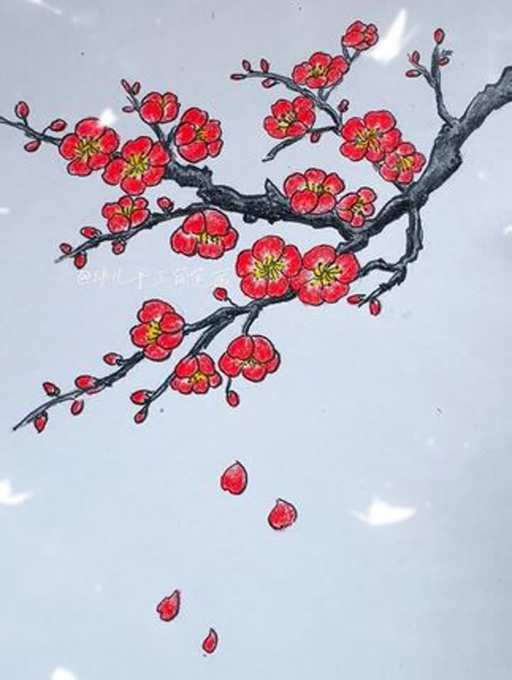 梅花怎么画-看这里 #简易花草画法 #儿童画 #梅花 #彩铅