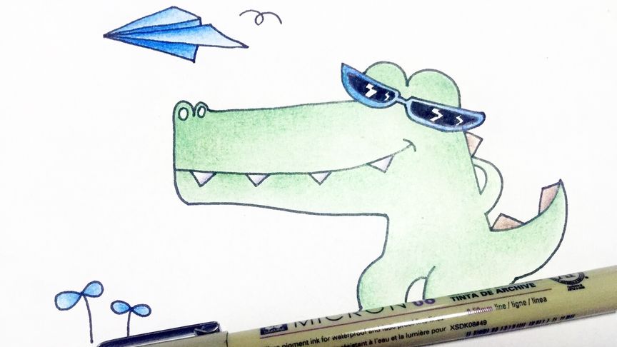 两分钟简笔画,学画一条简单帅气的鳄鱼,家有宝贝的赶快收藏吧