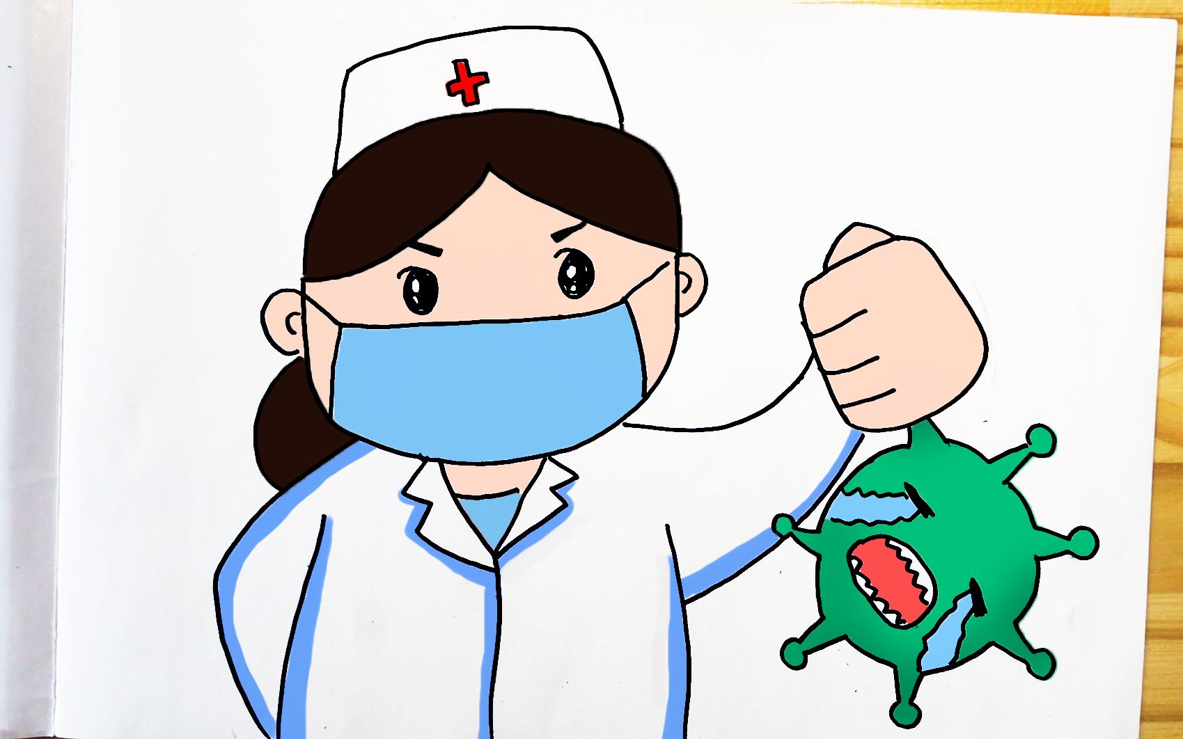 宅家学画抗击病毒的医生简笔画，抗击疫情，我们在行动！