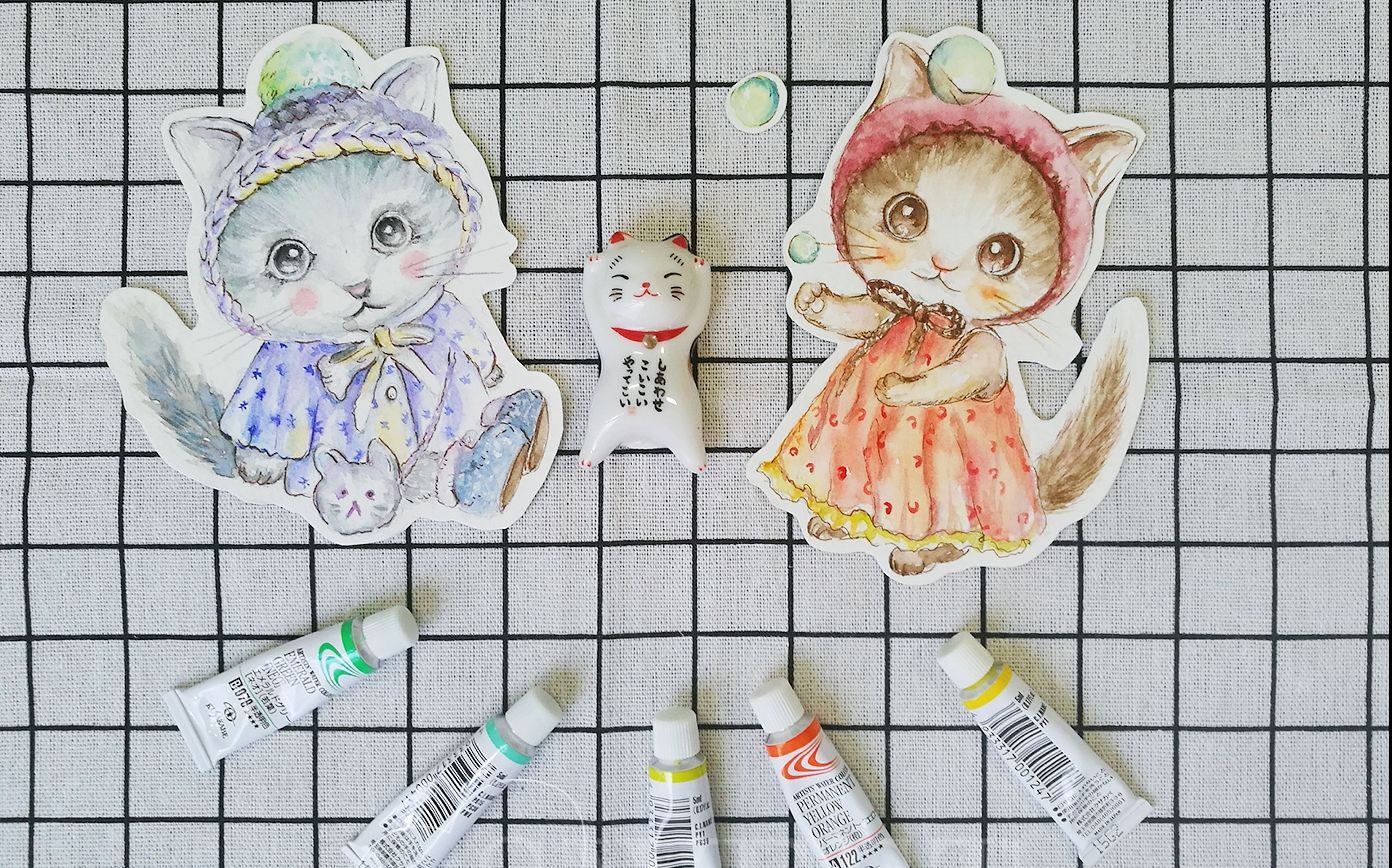 【水彩插画】水彩萌宠猫小宝(这次用了歌文管彩48色分装,欧式小清新,...