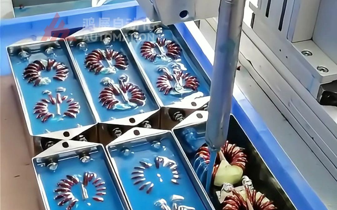 鸿展防水电源自动灌胶机工厂实拍,ab双液灌胶比例可调,自动混胶/恒温...