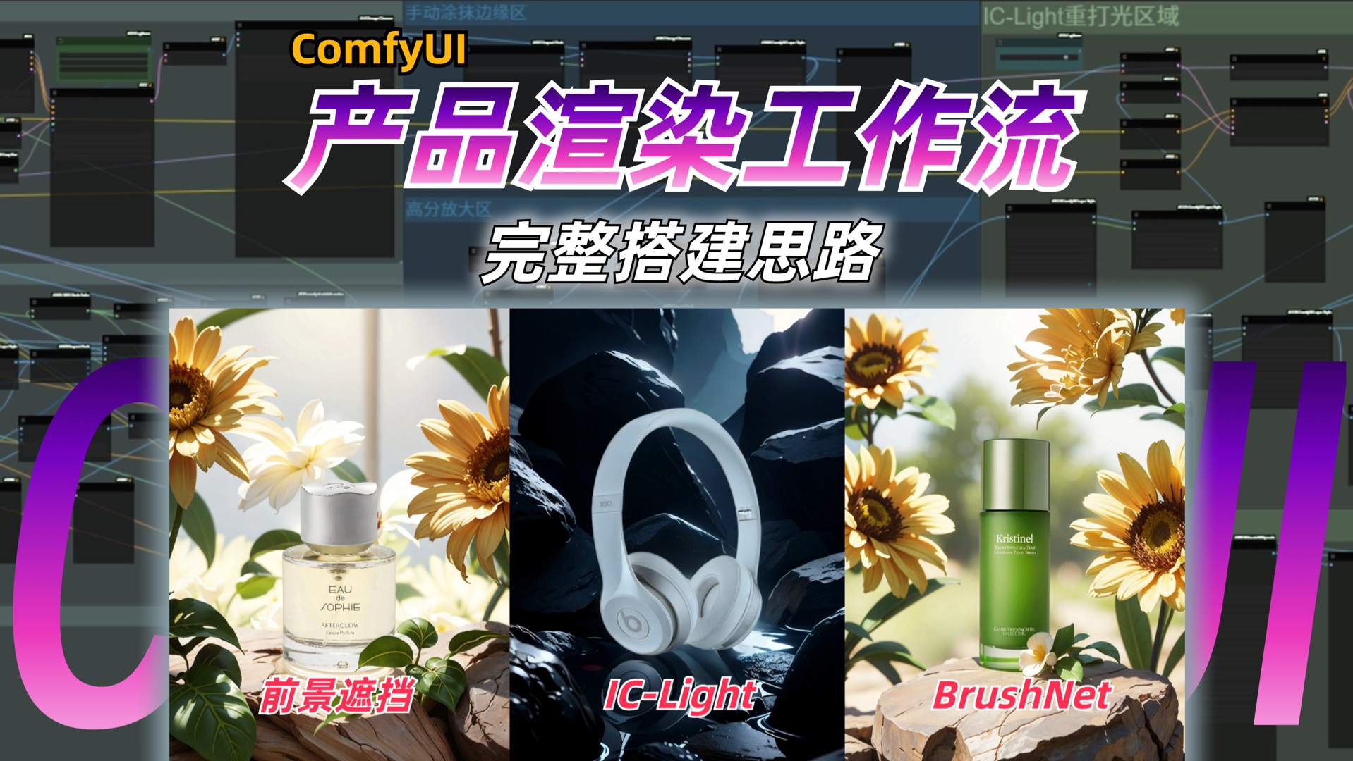 【ComfyUI电商产品渲染工作流】喂饭版搭建教程,实现前景遮挡,IC-...