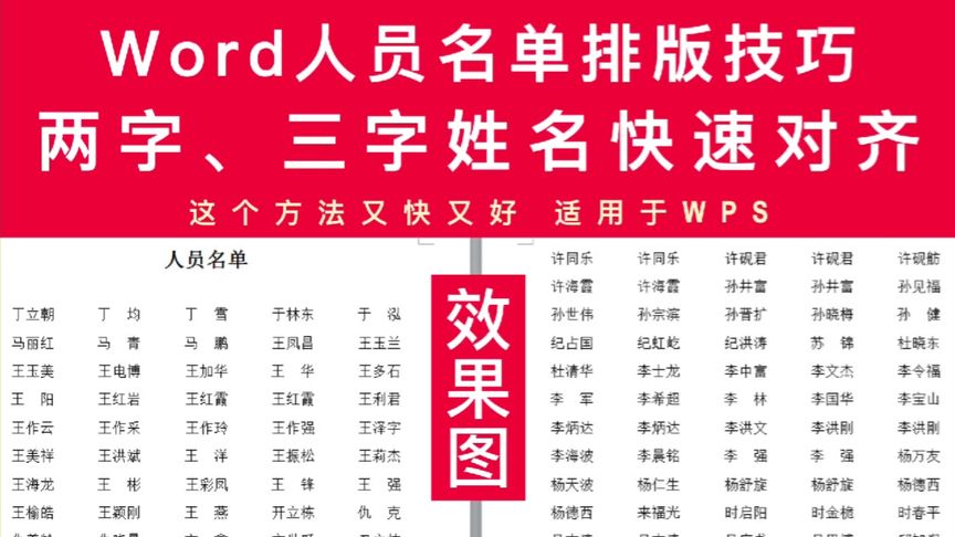 word人员名单排版,两字三字姓名快速对齐,快速批量对齐人员名单
