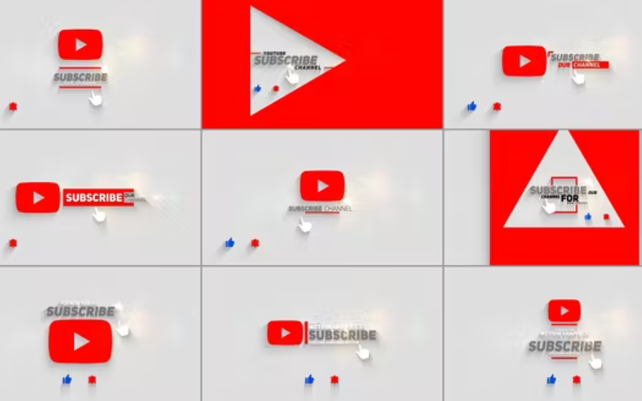 AE模板-鼠标点赞关注按钮手势鼠标点击效果YouTube视频结尾模板...