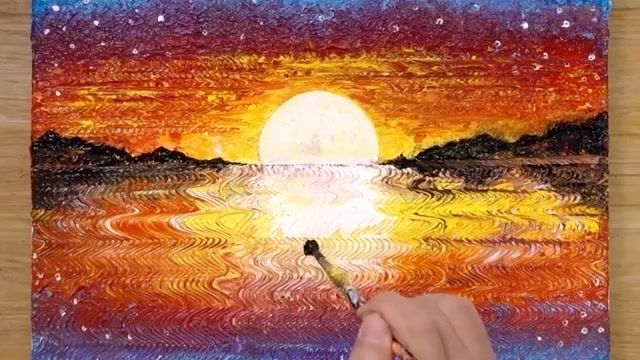 艳丽的夕阳印象,看完你也可以成为油画大师,艺术原来如此简单