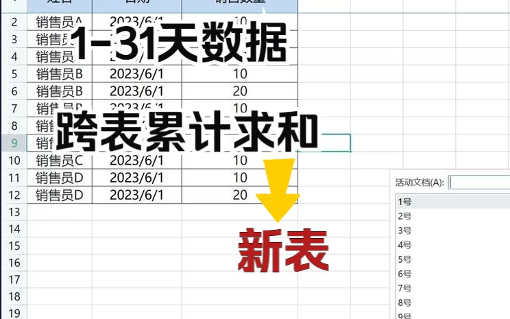 1-31天日数据跨表自动累计求和,自动更新