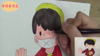 戴口罩的小男孩绘画教程,原来画画这么简单呀!