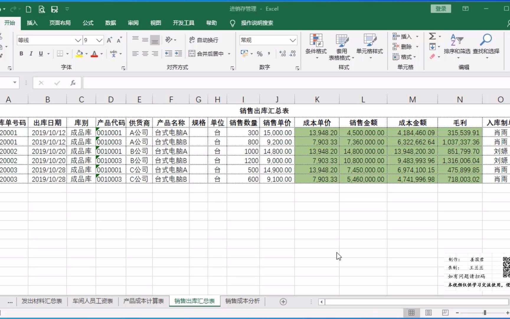 任务7.3.2 销售成本分析