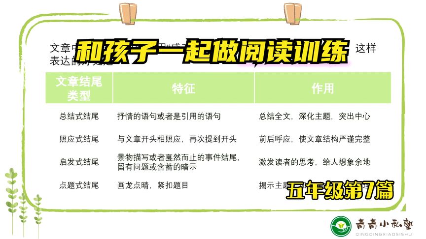 和孩子一起做阅读训练:文章结尾的作用干货总结,超有用