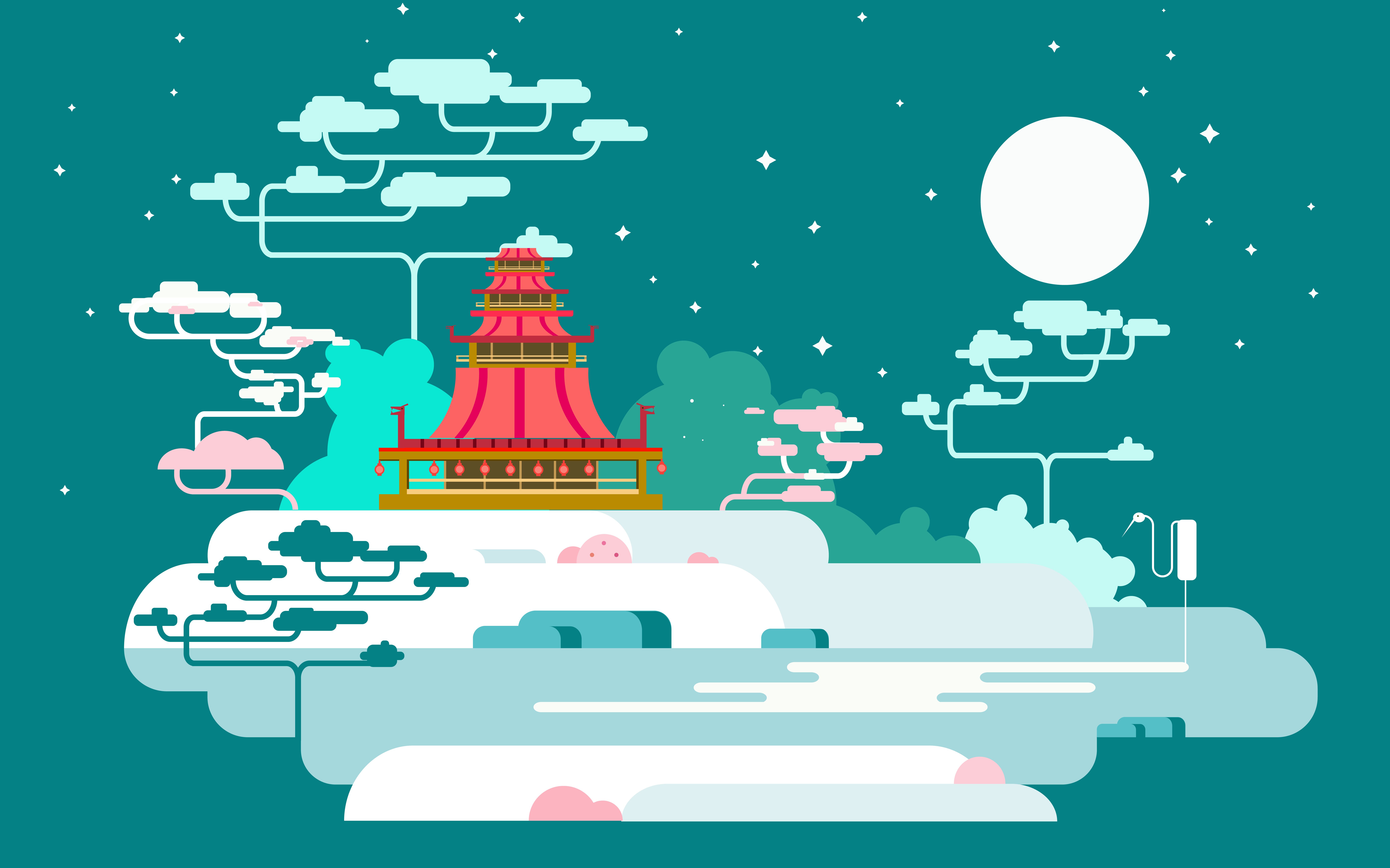 广寒宫扁平风格建筑风景插画教程