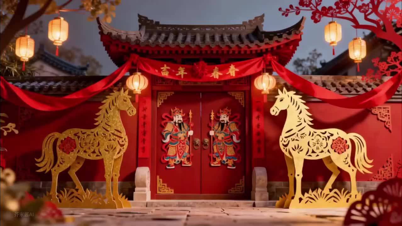 一张图片生成ae质感的春节主题动态视频, AI制作马年春节主题动态...