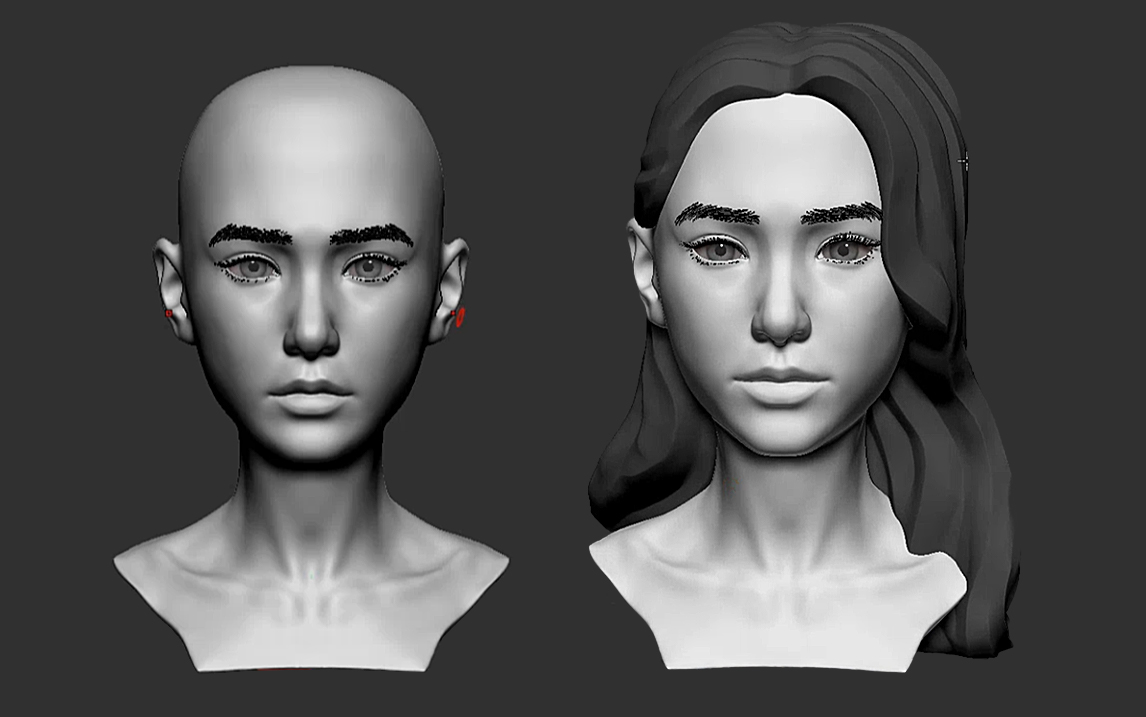 【zbrush新手教程】写实女性人物建模、ZB五官、头发细节知识讲解