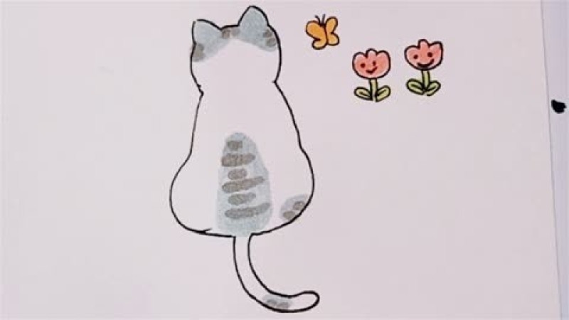 可爱的猫咪背影简笔画,猫咪背影的画法