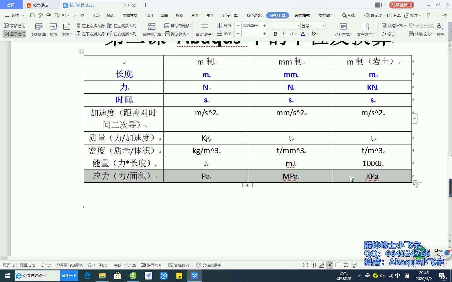 第二课 abaqus中的单位