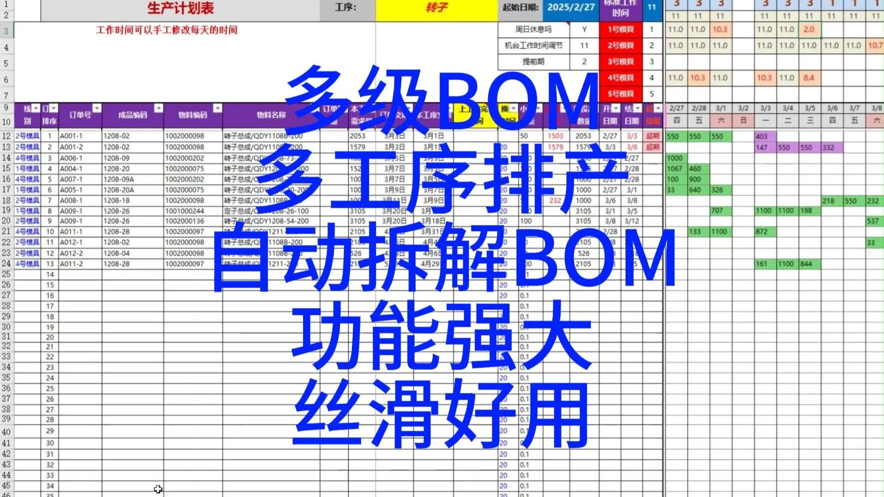 PMC生产多级BOM多工序产品组装加工自动排产