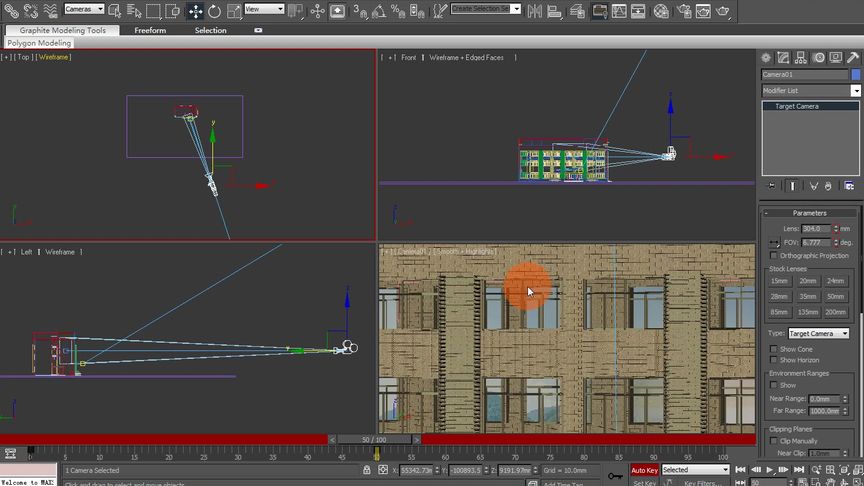 3D建筑动画:3dmax里面制作摄像机镜头推拉动画!很简单、实用