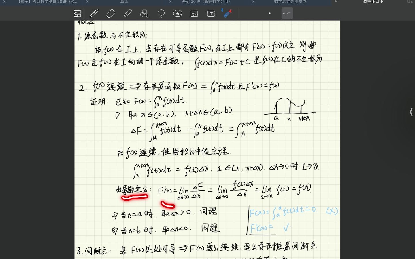 【日拱一卒】张宇基础30讲第8讲思维导图:一元函数积分学的概念与计算