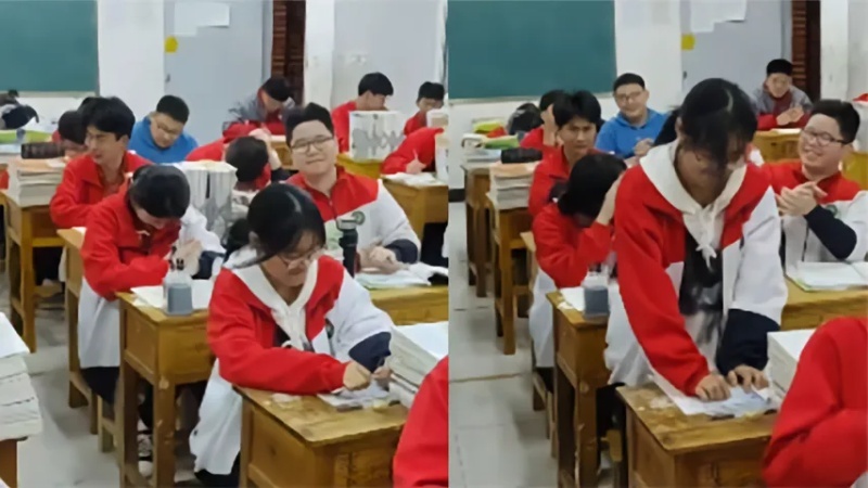 老师宣布新学期月考成绩,每科第一名起立亮相:都是同一个女生