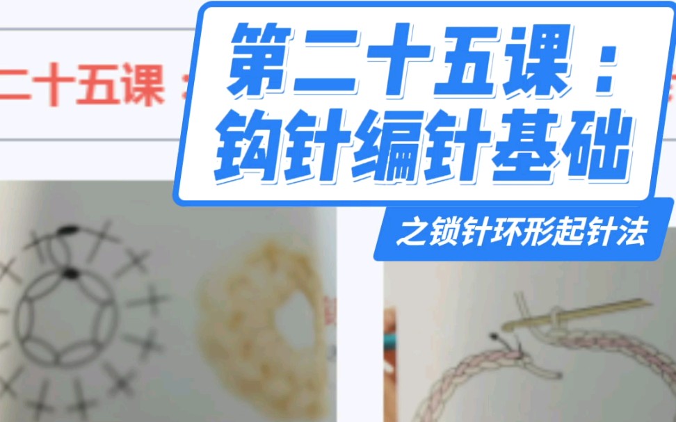...钩针编织基础之环形起针注意锁针多时和锁针少时第一针引拔针的挑...