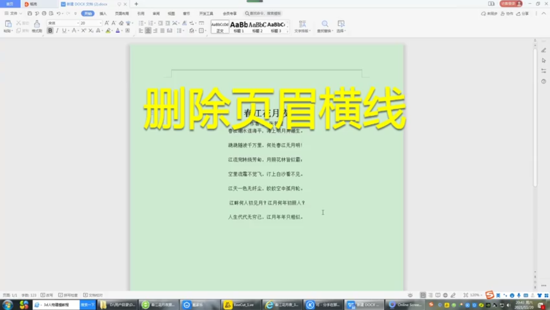 Word技巧～删除页眉横线