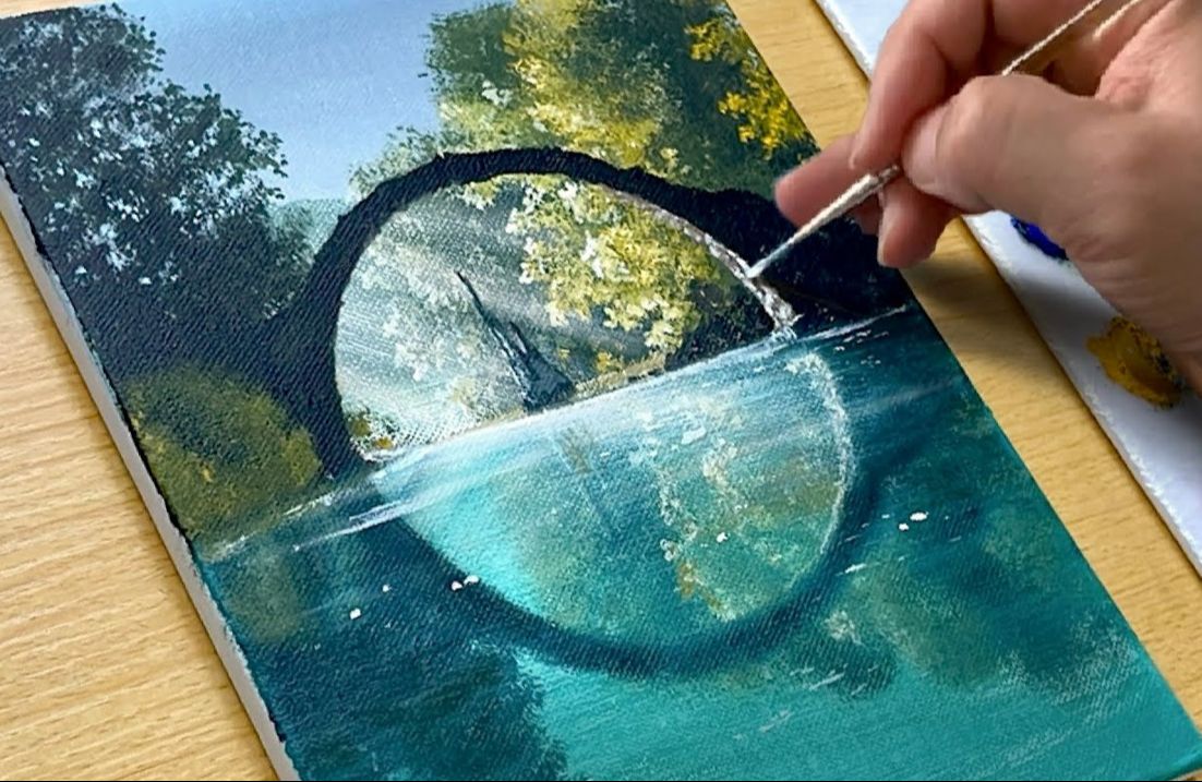 【丙烯画】【绘画教程】小桥流水-How to Paint a Beautiful Lake ...