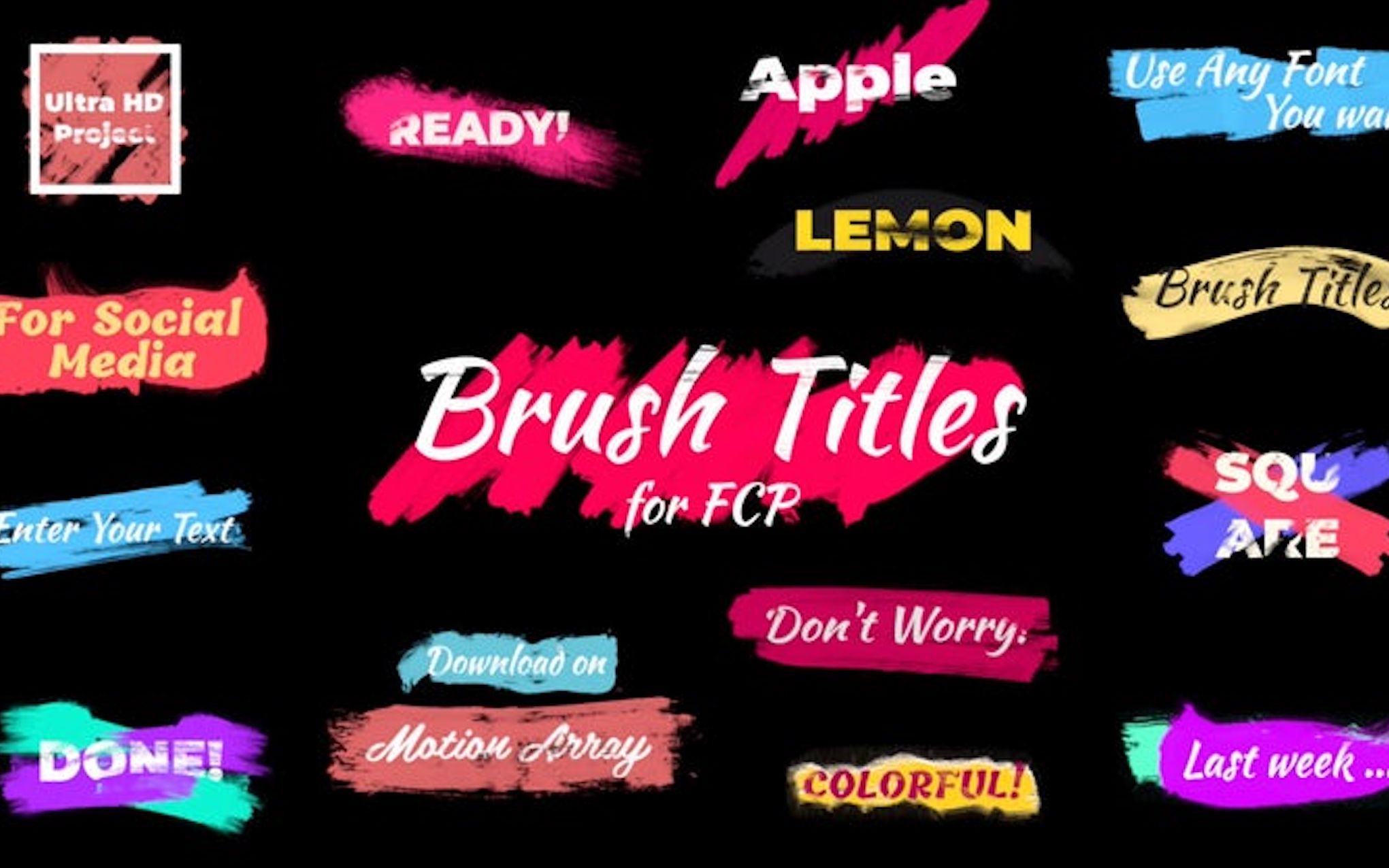 fcpx插件 16组卡通可爱彩色笔刷动画标题模板 Colorful Brush Titles
