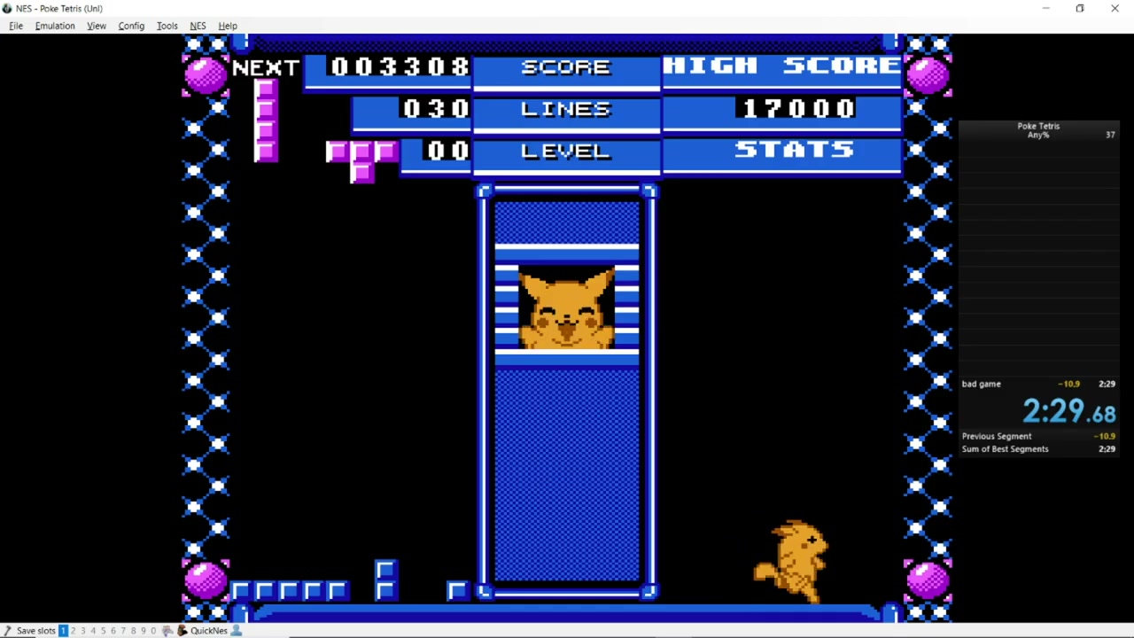 FC皮卡丘俄罗斯方块世界纪录2分28秒 玩家:Funny_Animal_Gamer