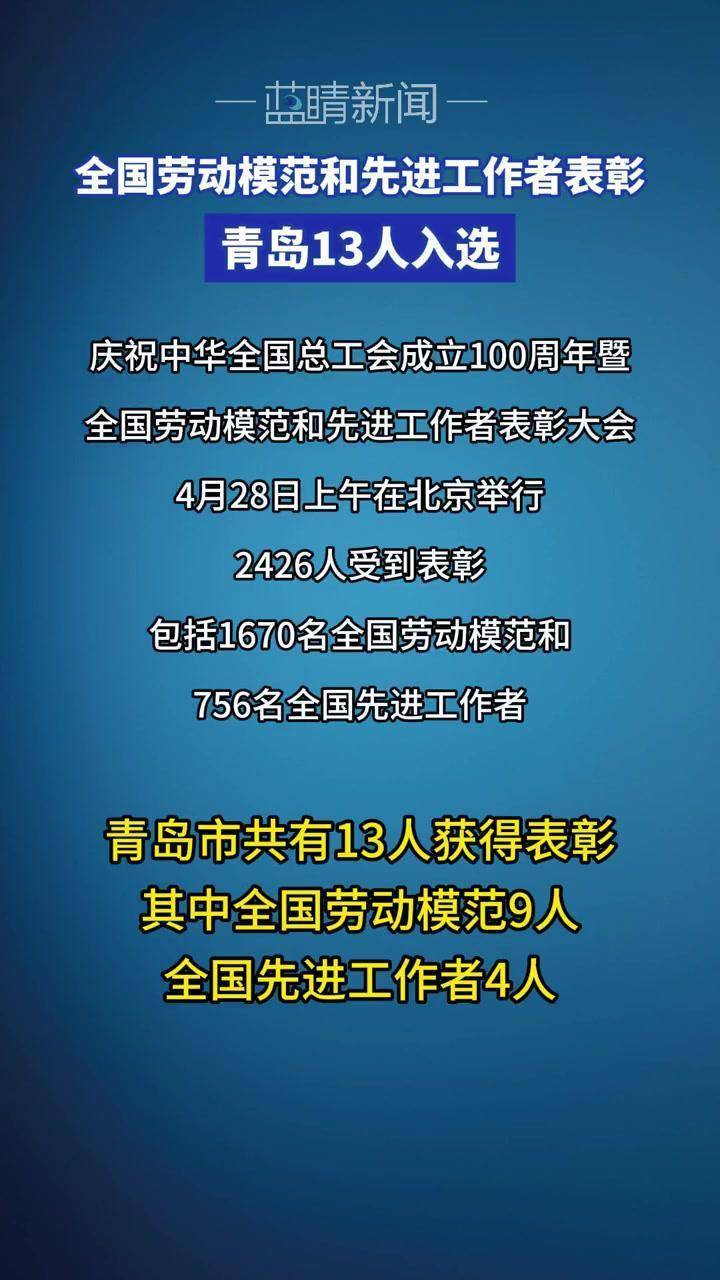 全国劳动模范和先进工作者表彰青岛13人入选