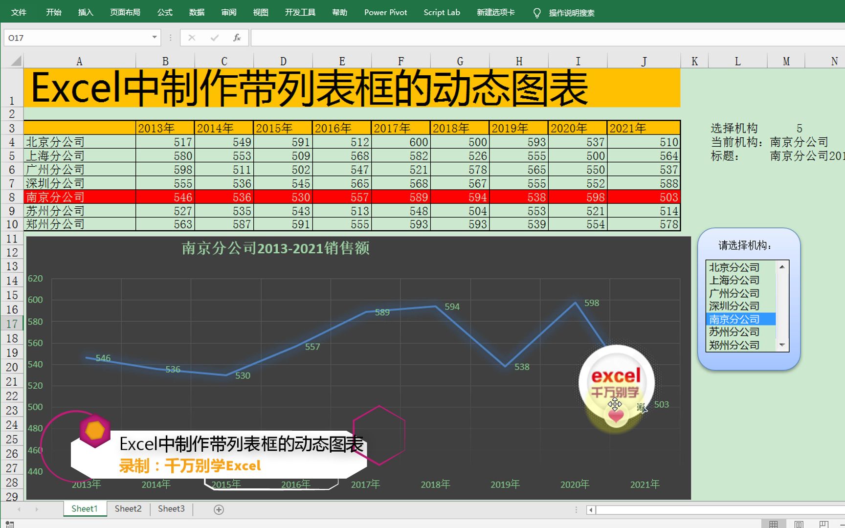 Excel中制作带列表框的动态图表
