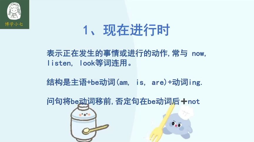现在进行时的结构是什么?如何变疑问句和否定句,结合例句好掌握