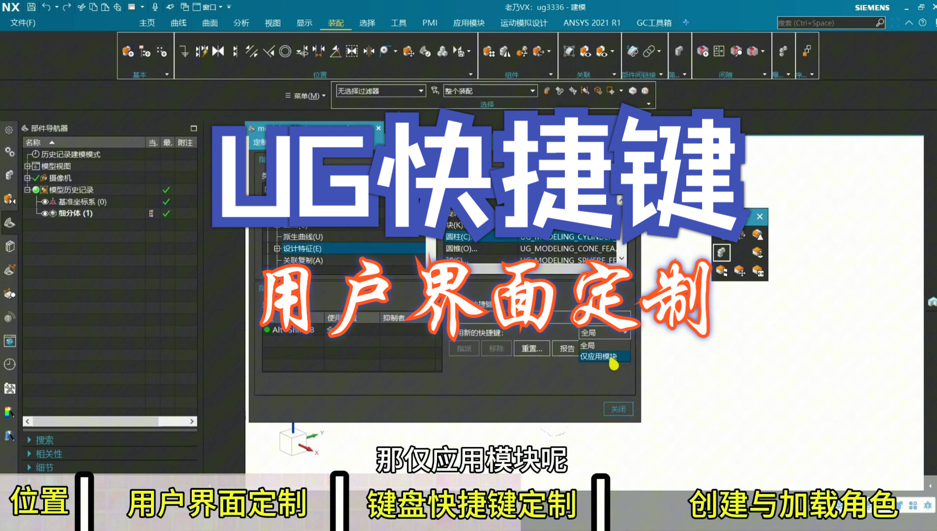 UGNX快捷键定制、界面定制、效率提升、全屏设置、用户角色定制、...
