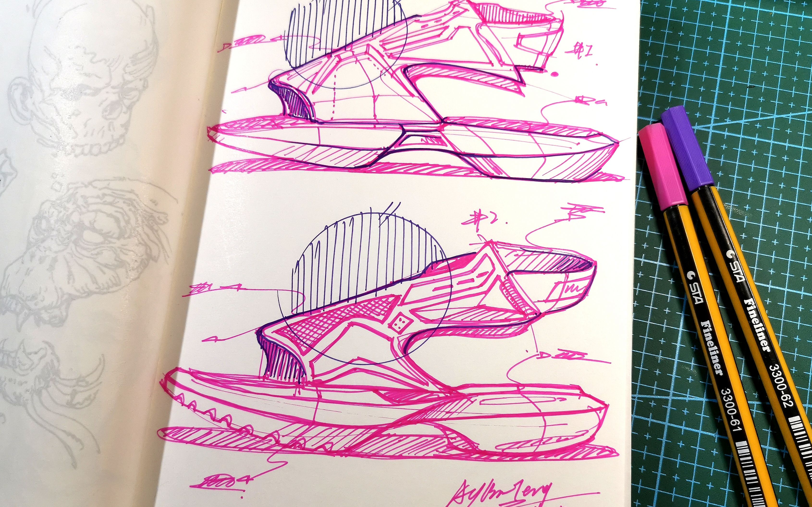 【产品设计手绘】纤维笔绘制-凉鞋外观设计线稿过程分享(2P)