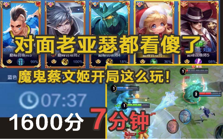 ...你真没见过这样开局的魔鬼蔡文姬!1600分巅峰赛7分钟推完、对面老...